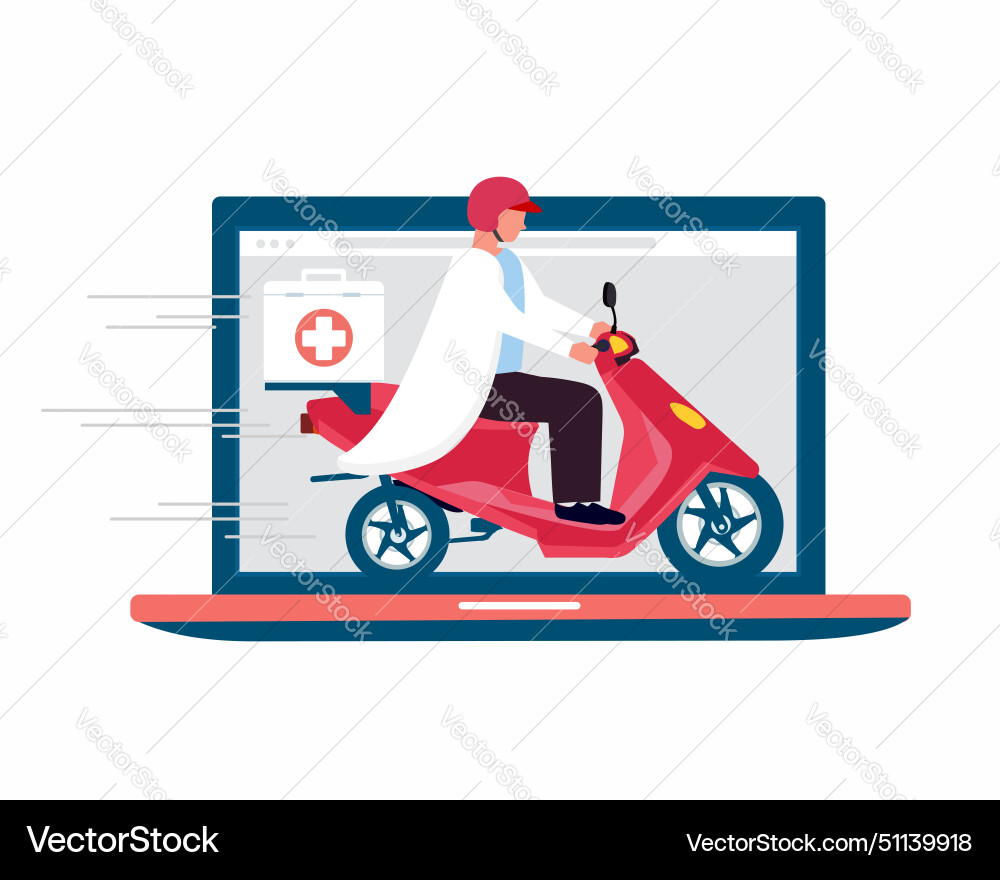 Online pharmacy medicines delivery by motorcycle Vector Image