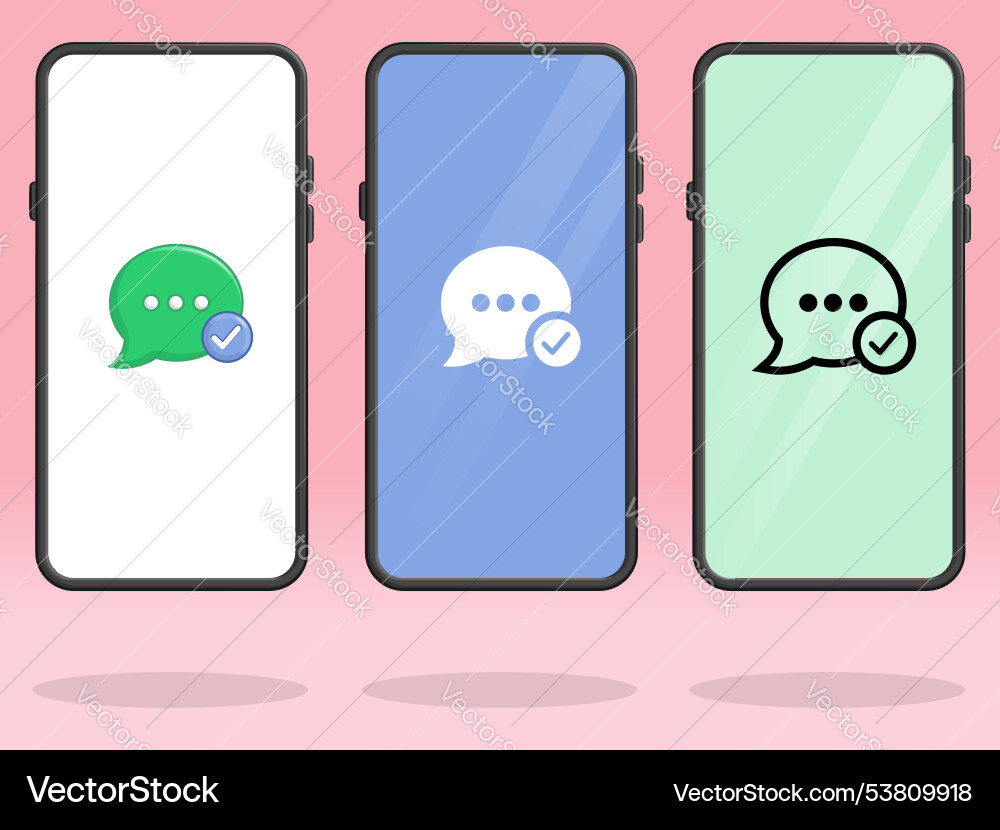 Smartphone chat check v mark notification bubbles Vector Image