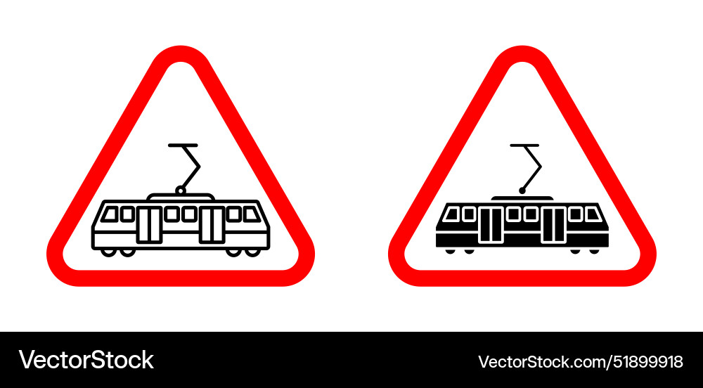 Tramway caution traffic sign indicating tram Vector Image