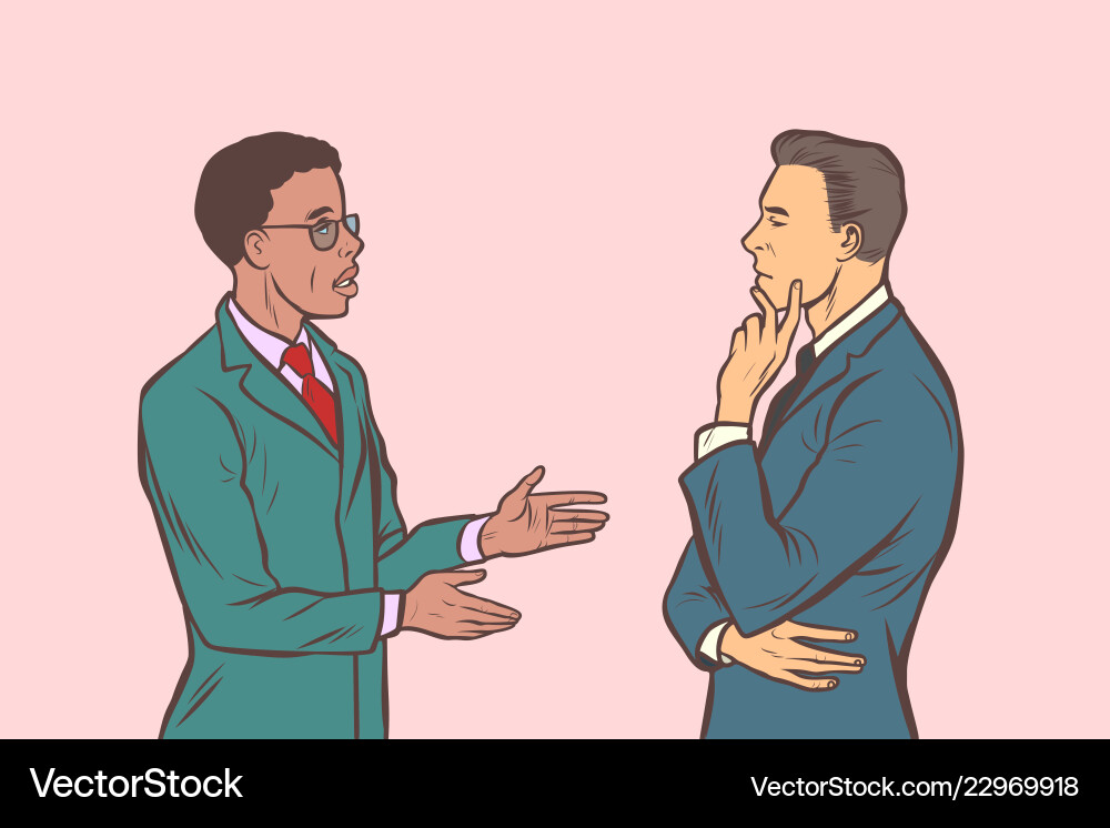 Two businessmen talking multi ethnic group Vector Image