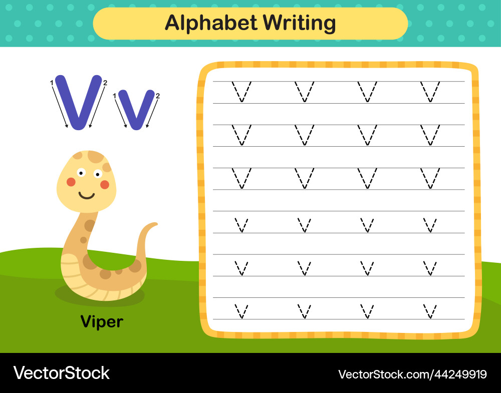 Alphabet letter v - viper exercise with cartoon Vector Image