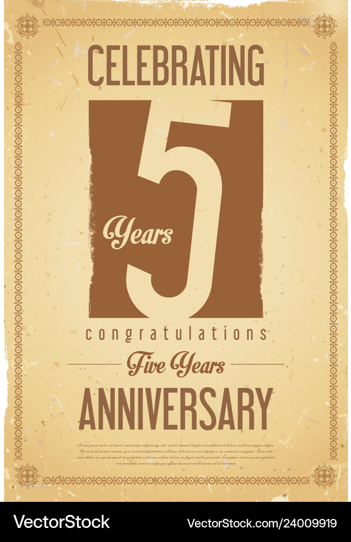 Anniversary retro background 5 years Royalty Free Vector