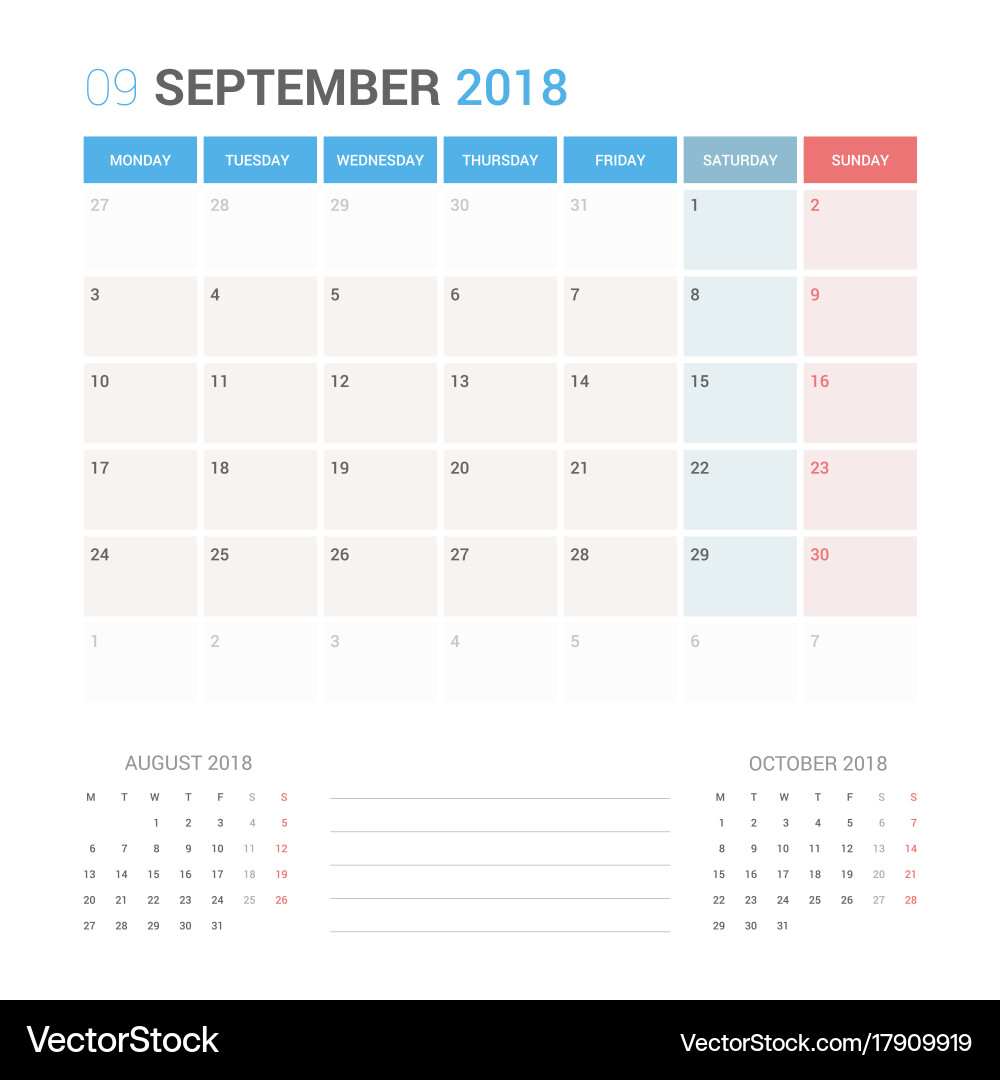 Calendar planner for september 2018 Royalty Free Vector