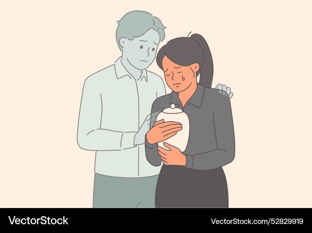Grieving Widow with Ashes Urn Royalty Free Vector Image