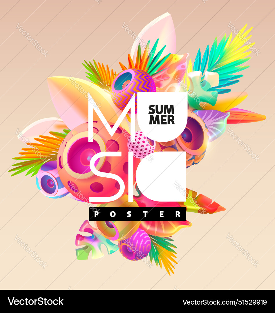 Music poster design with 3d colorful speaker Vector Image