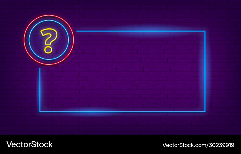 Neon quiz sign glow question mark and lighting Vector Image