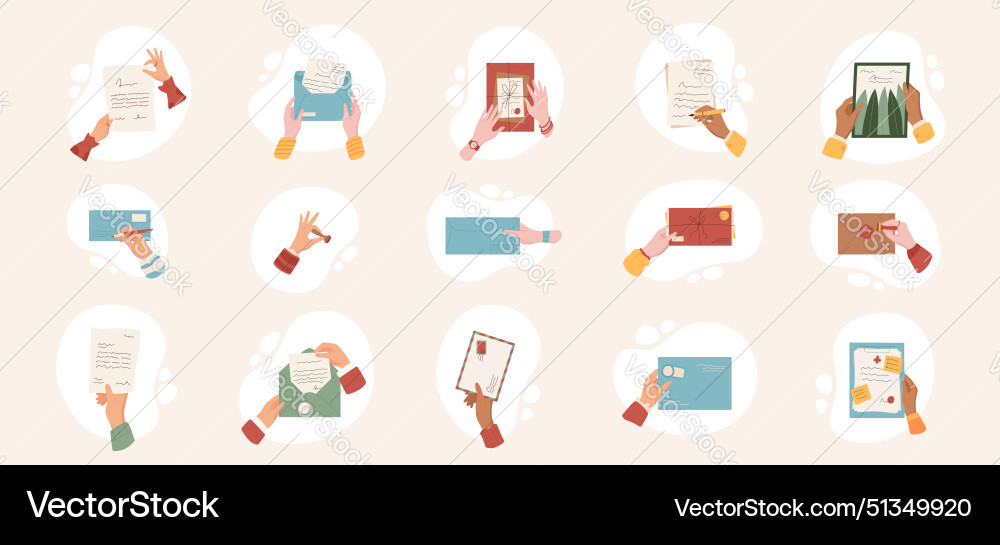 Hand hold mail and letter cartoon set Royalty Free Vector