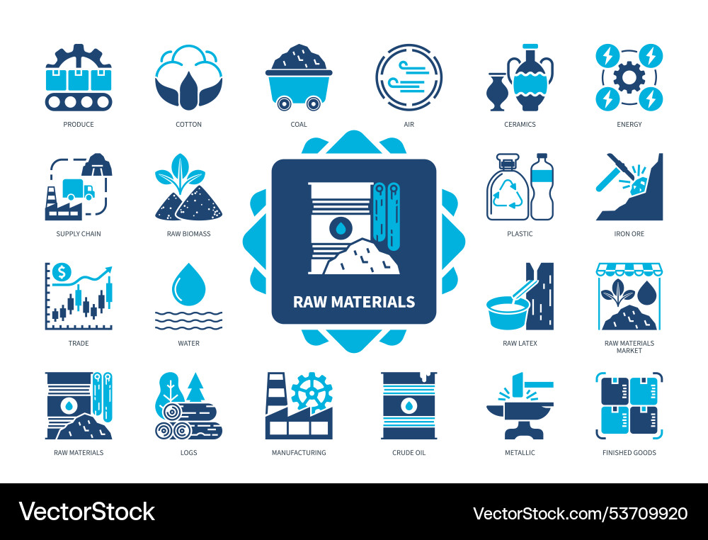 Raw material solid icon set Royalty Free Vector Image