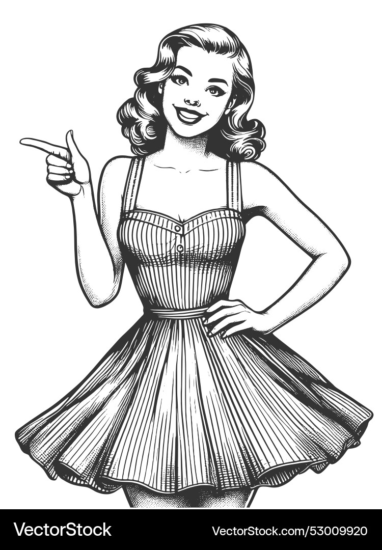 Smiling retro woman pointing forward Royalty Free Vector