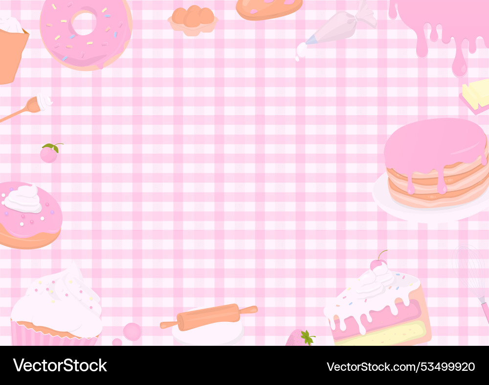 Sweet bakery with pink plaid background – Royalty-Free Vector | VectorStock