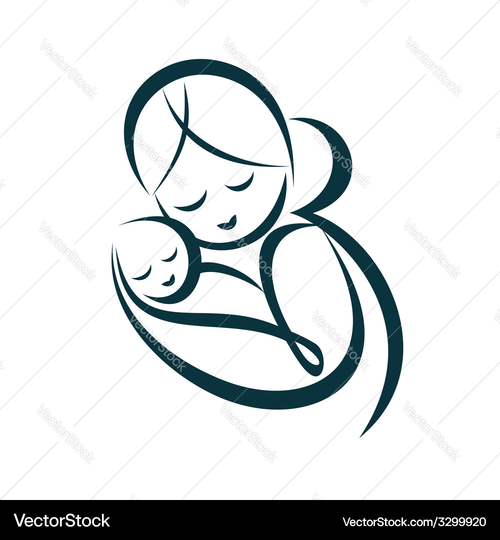 Young mom hugs her baby stylized symbol Royalty Free Vector