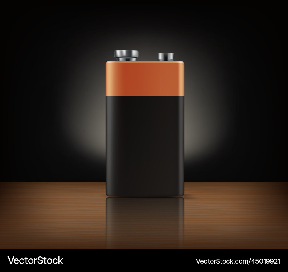 Battery with reflection on a table 3d mockup Vector Image