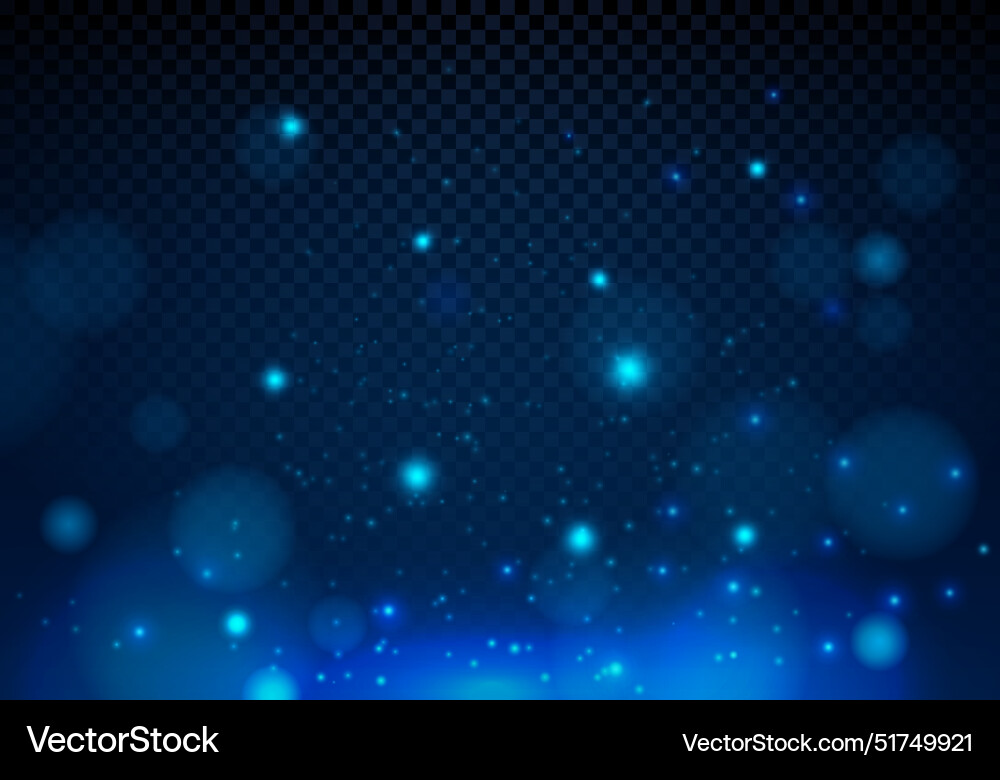 Blue magic fireflies lights on dark background Vector Image