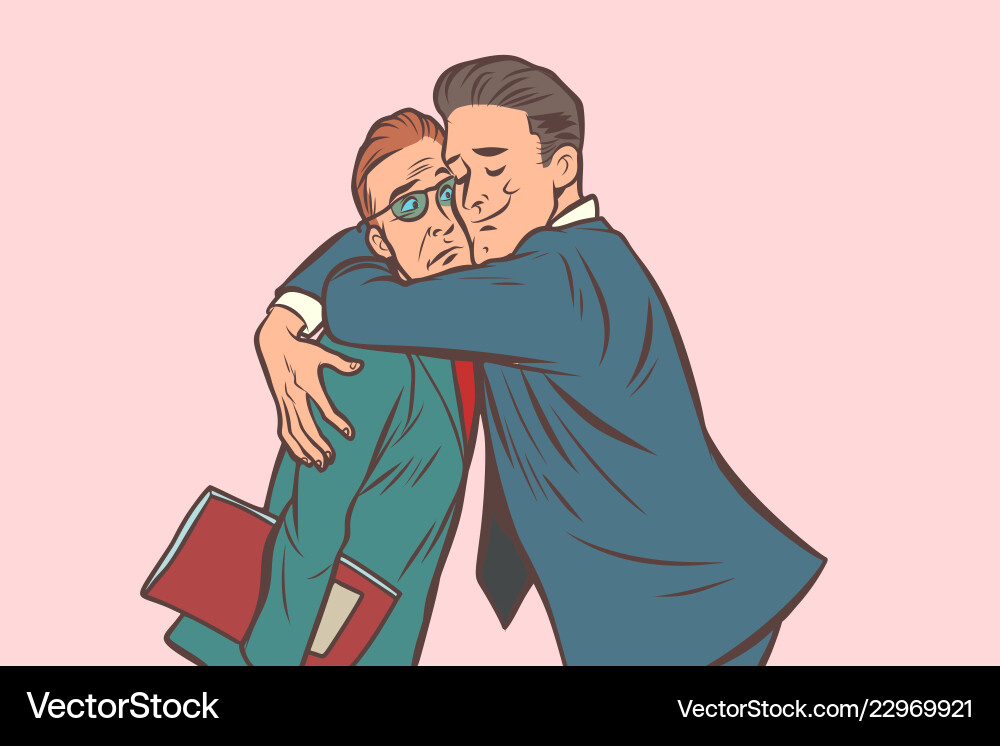 Businessman hugs a man embracing another support Vector Image