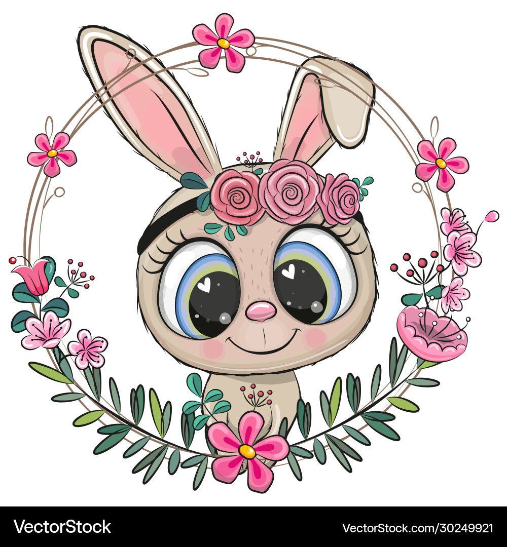 Cartoon rabbit in a flowers frame Royalty Free Vector Image