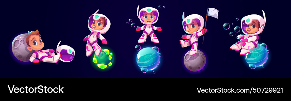 Cute kid boy astronaut flying in outer space Vector Image