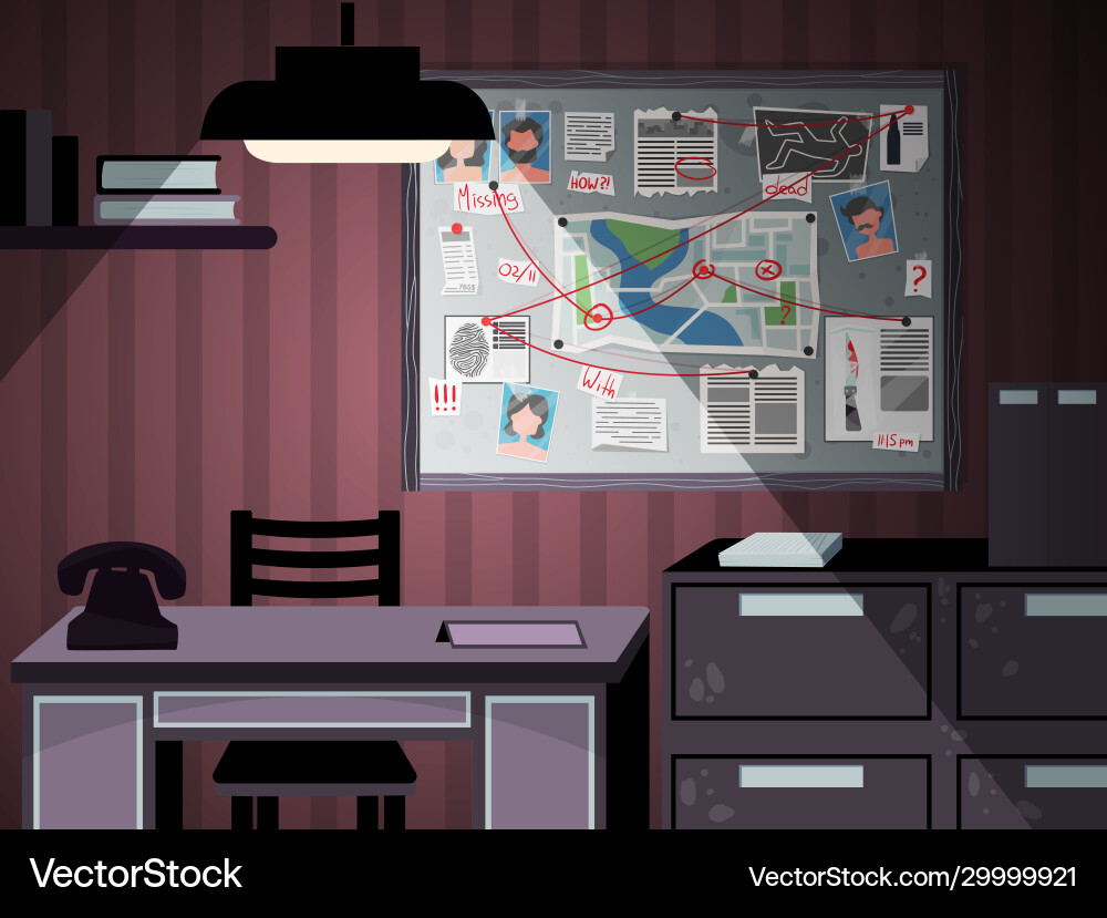 Detective office interior composition Royalty Free Vector