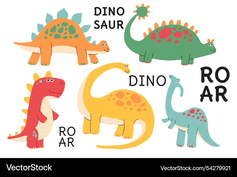 Dino set dinosaurus prehistoric animals Royalty Free Vector