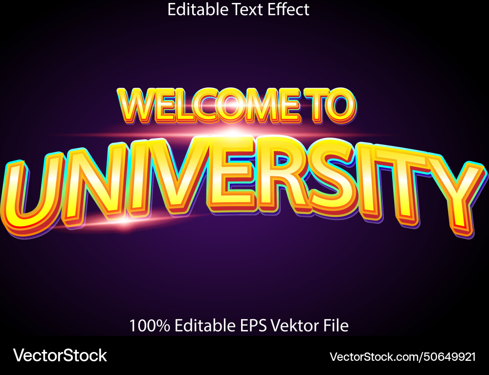 Editable text effect university 3d emboss Vector Image