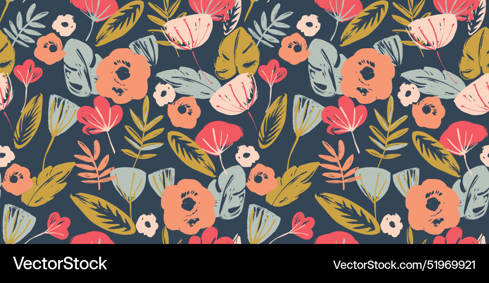 Folk floral seamless pattern modern abstract Vector Image