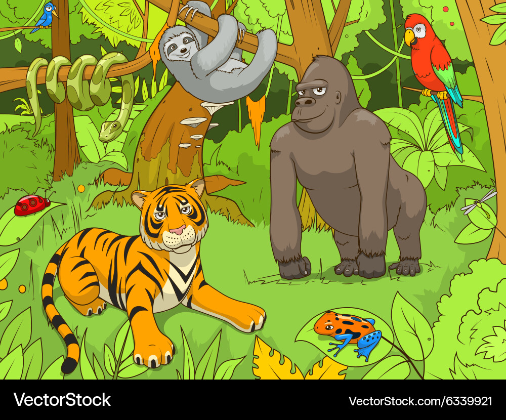 Jungle animals cartoon Royalty Free Vector Image