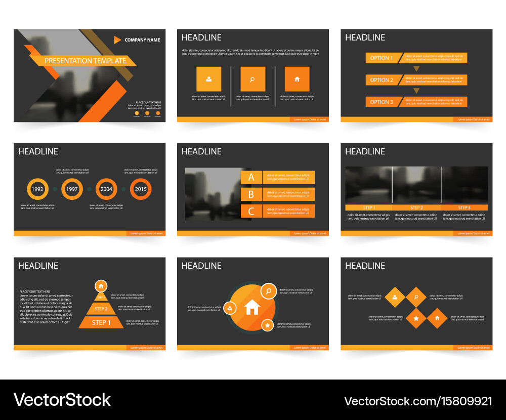 Orange black abstract presentation templates Vector Image