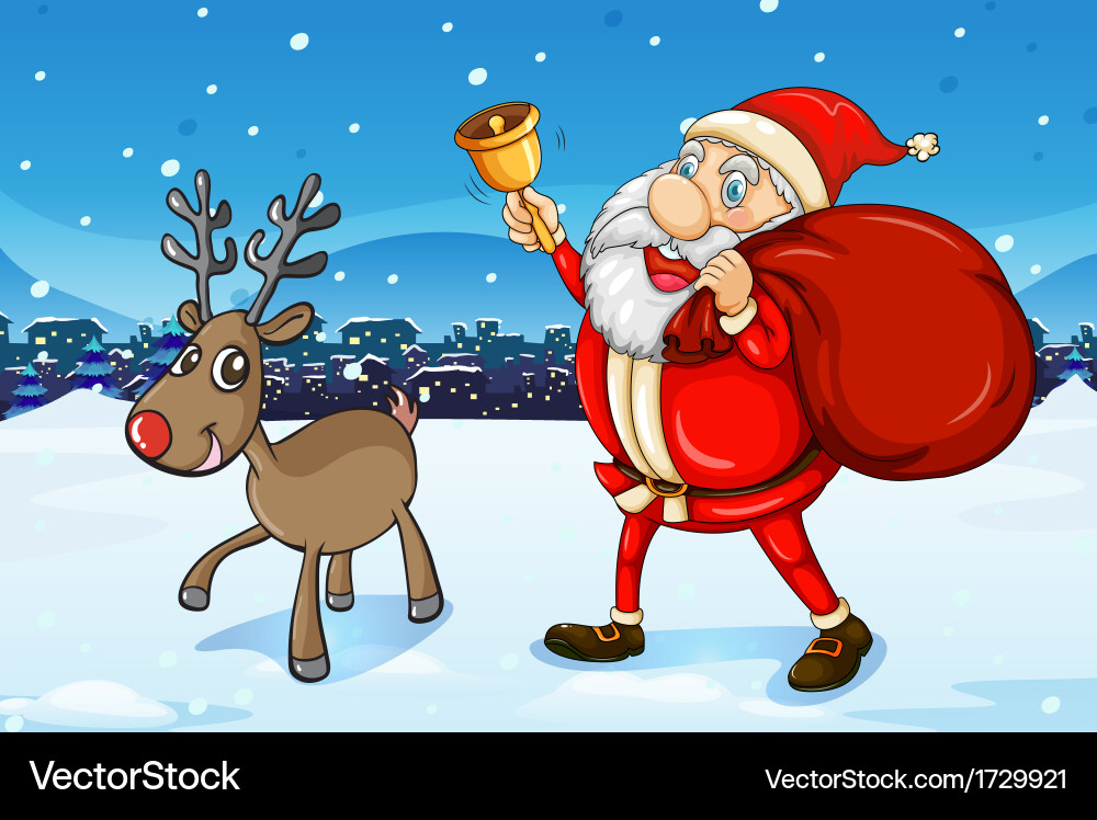 Santa and his deer walking Royalty Free Vector Image