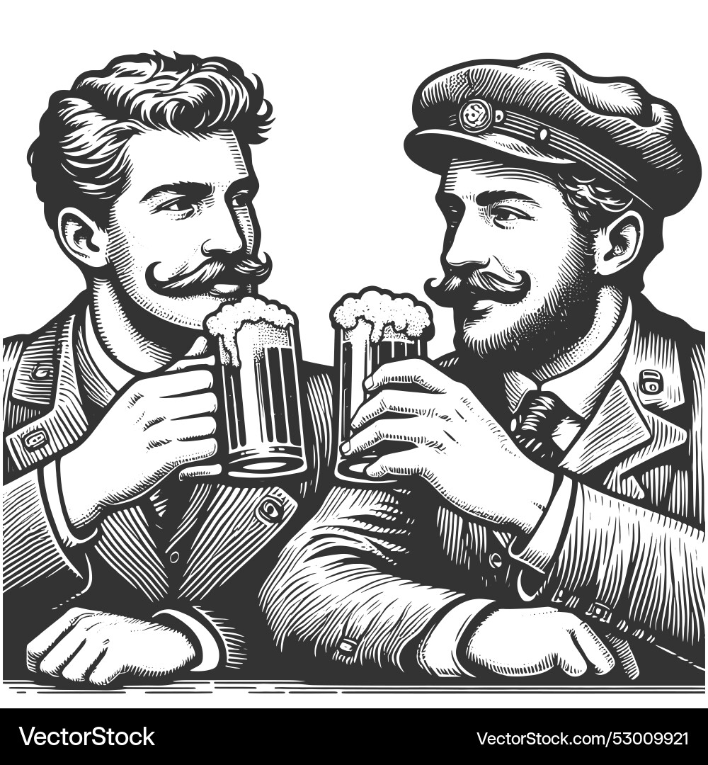 Two men drinking beer together Royalty Free Vector Image