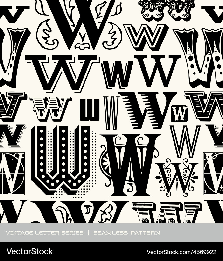 Seamless vintage pattern letter w Royalty Free Vector Image