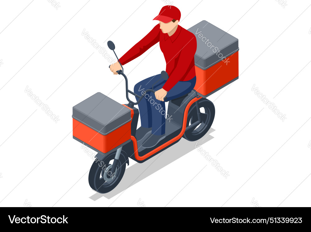 Isometric red delivery motorcycle delivery man Vector Image