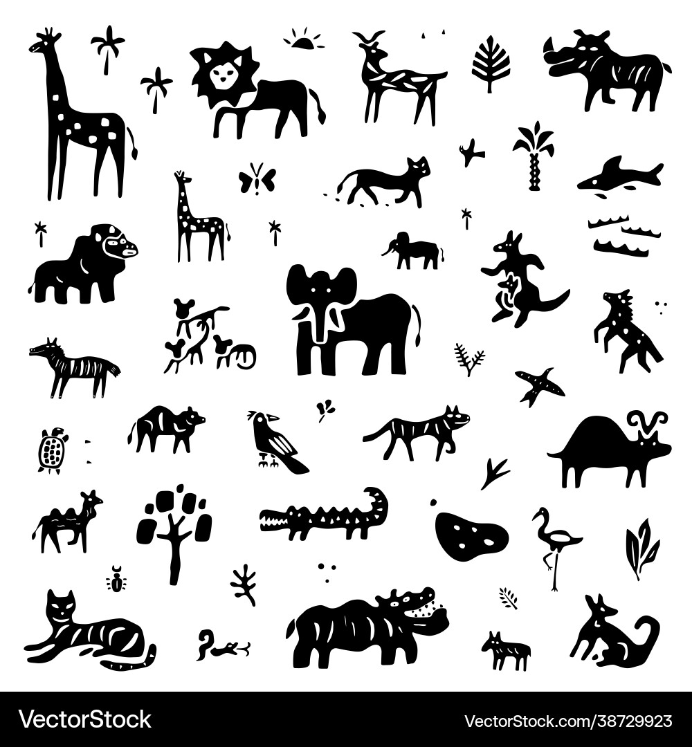 Jungle animals - icon set doodle Royalty Free Vector Image