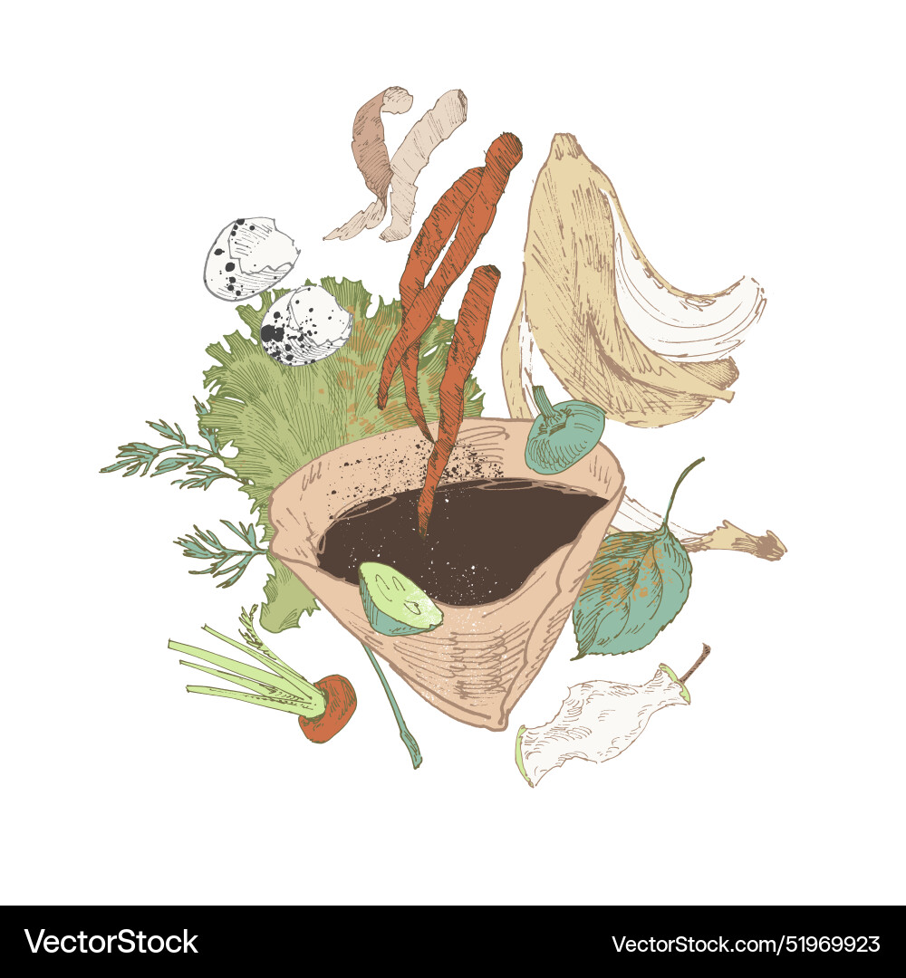 Kitchen scraps engraved Royalty Free Vector Image