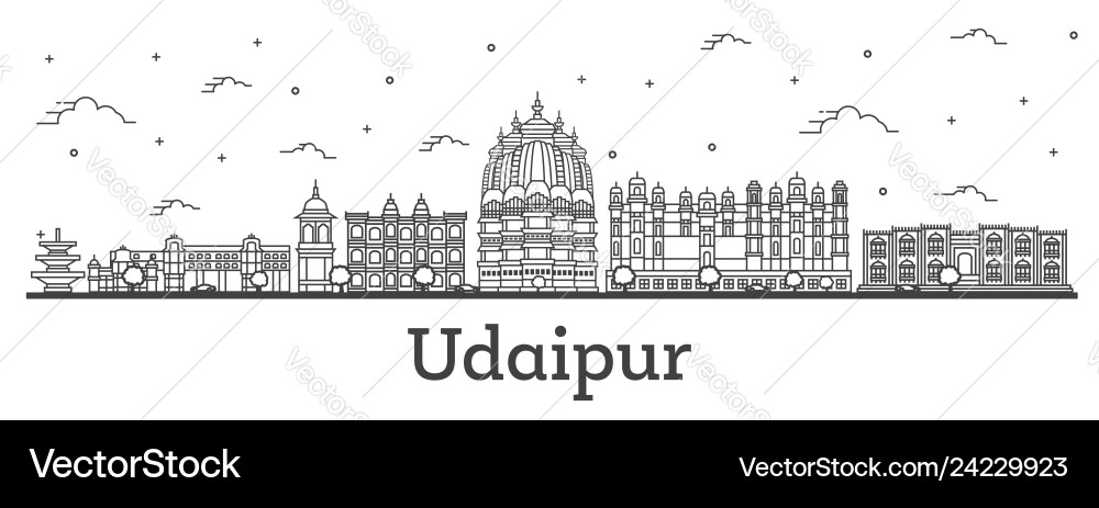Outline udaipur india city skyline Royalty Free Vector Image