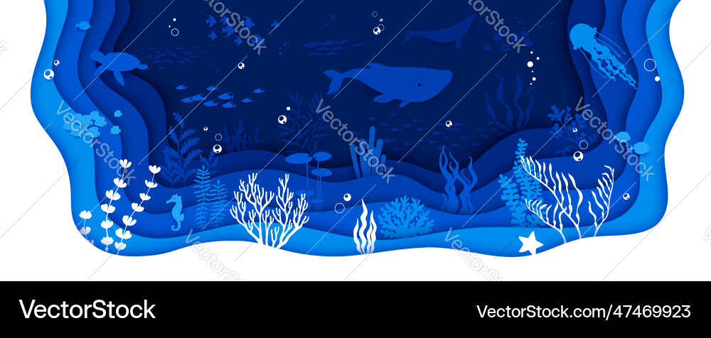 Sea paper cut bottom landscape 3d art background Vector Image