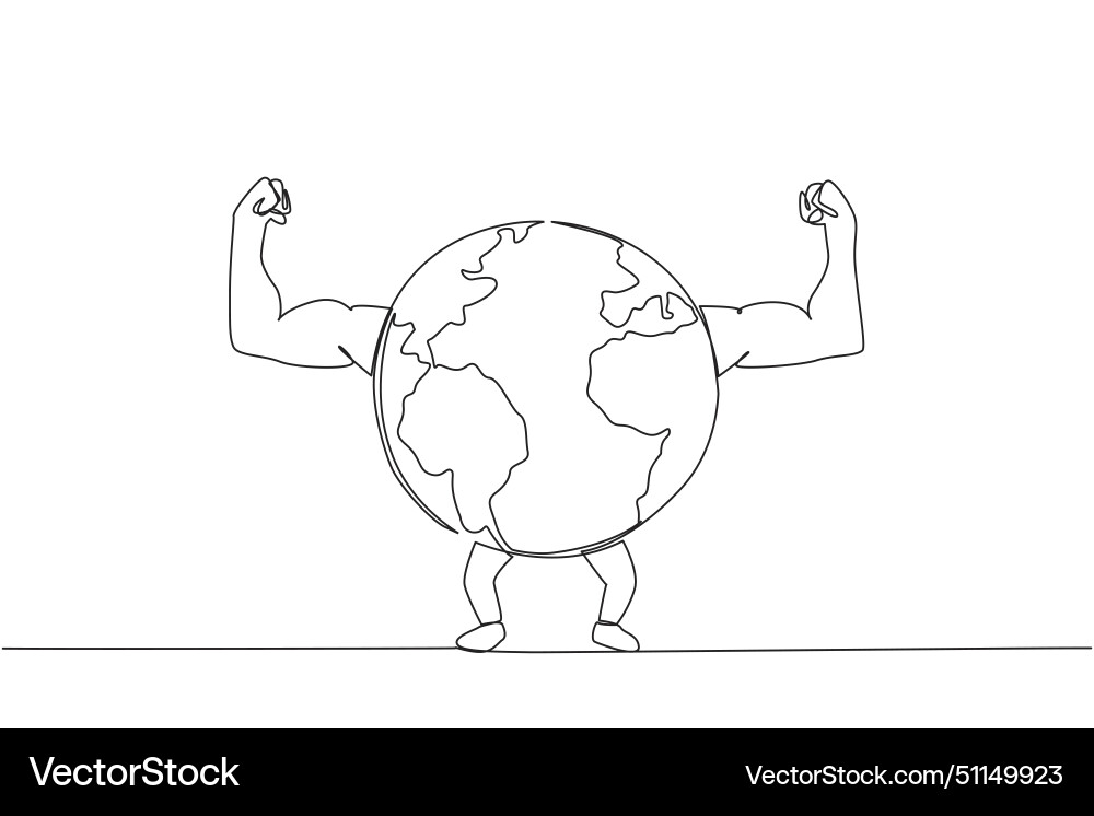 Single one line drawing globe raised both of his Vector Image