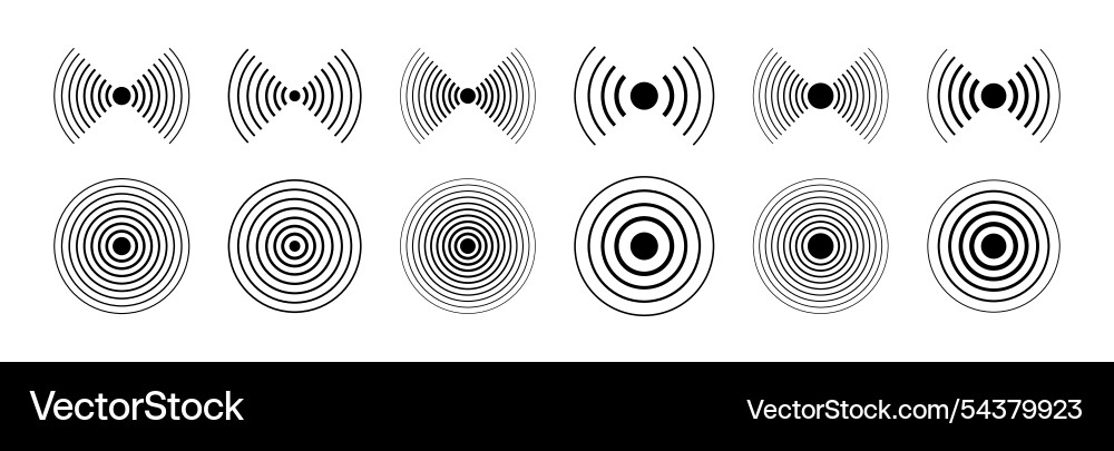 Sonar sound waves icon set concentric circle sign Vector Image