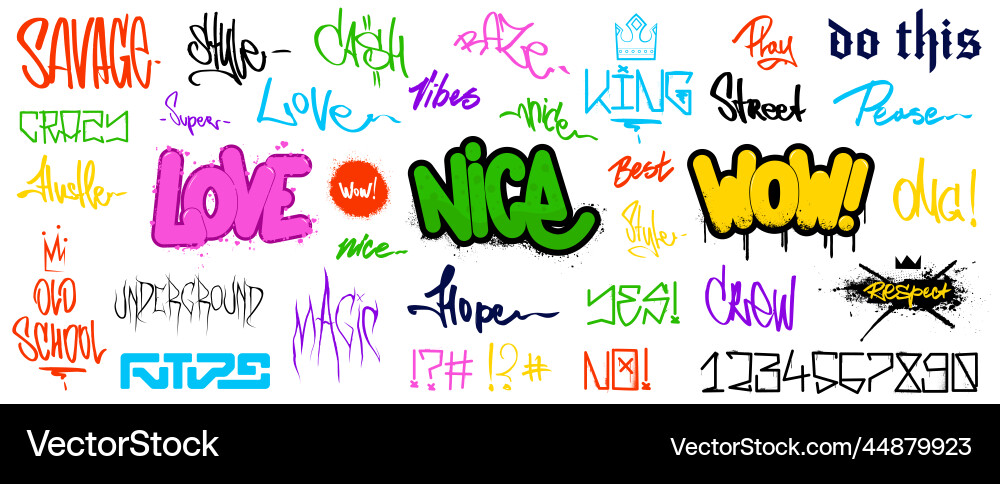 Street art graphic set with tags and 3d graffiti Vector Image