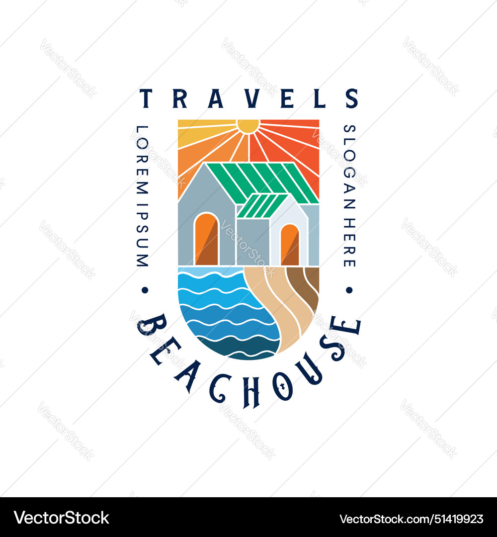 Tropical summer beach house logo resort design Vector Image