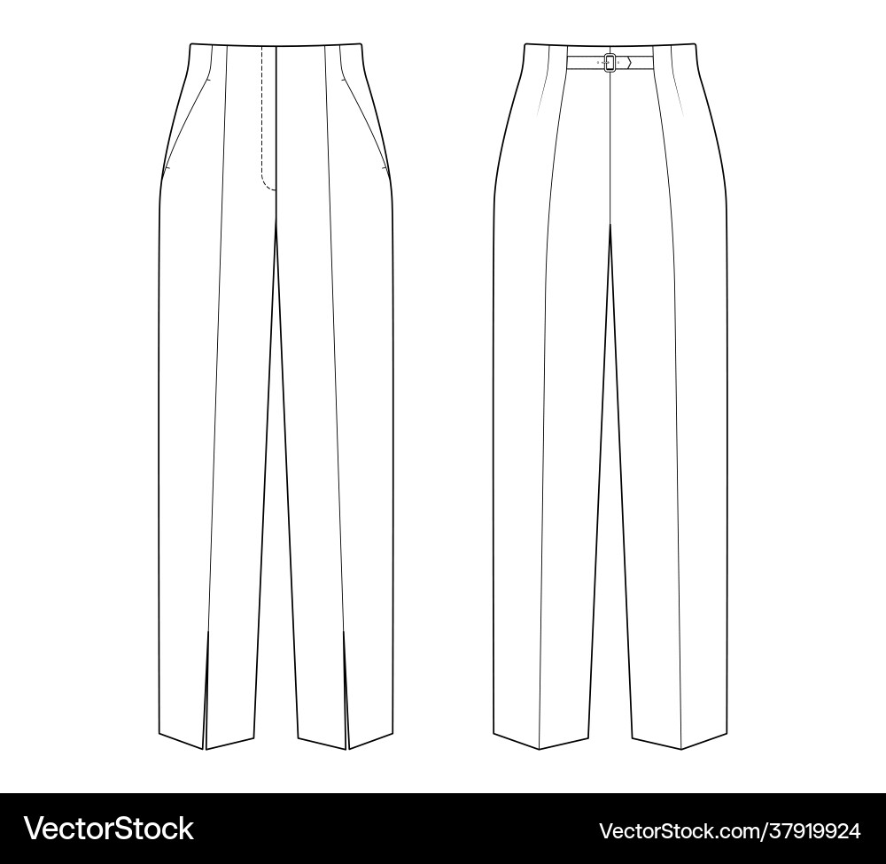 High Waist Pants Technical Sketch Royalty Free Vector Image