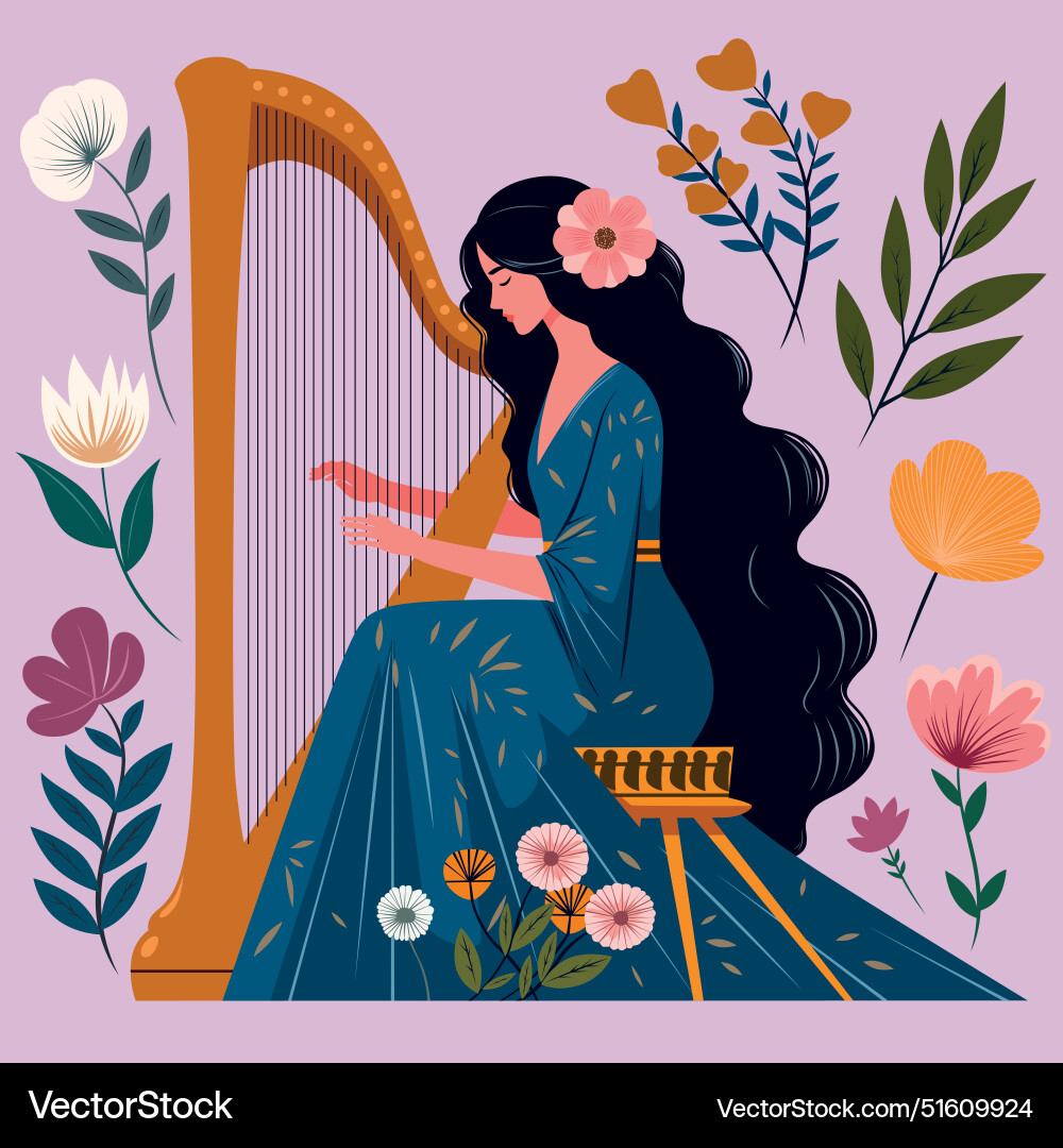 Woman playing harp Royalty Free Vector Image - VectorStock