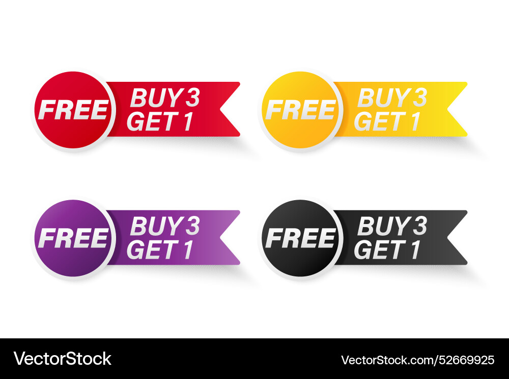 Buy three get one free sale tags promotion Vector Image