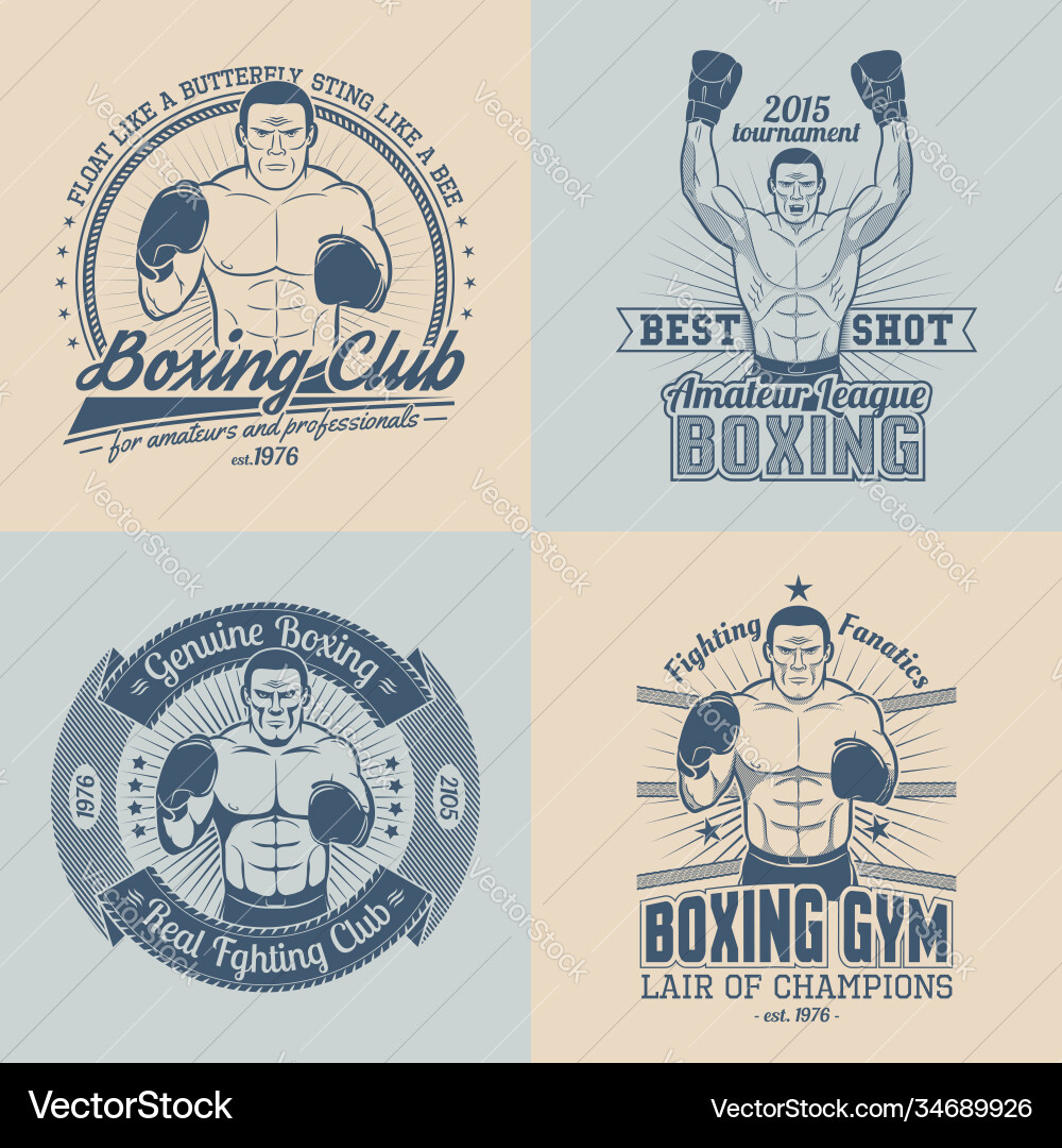 Boxing logos boxer in corner Royalty Free Vector Image
