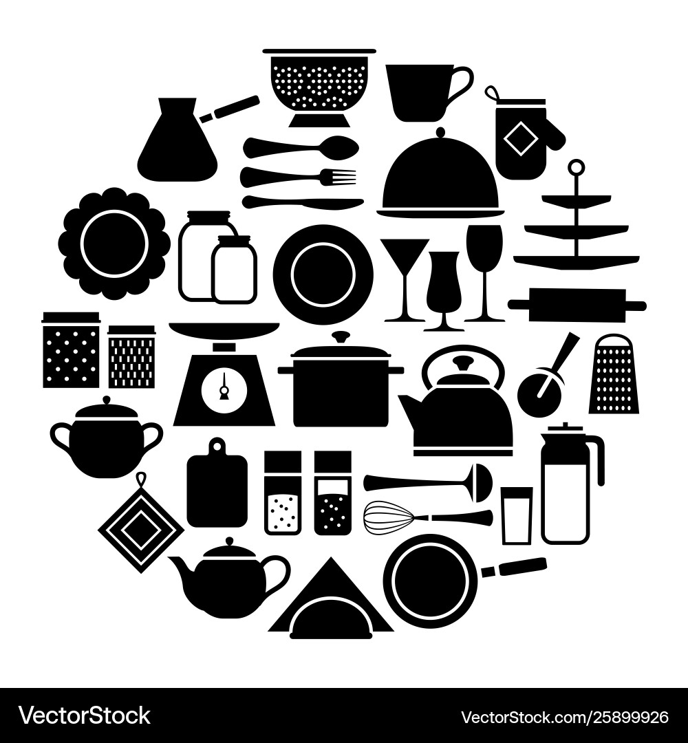 Cooking set kitchenware silhouette icons Vector Image