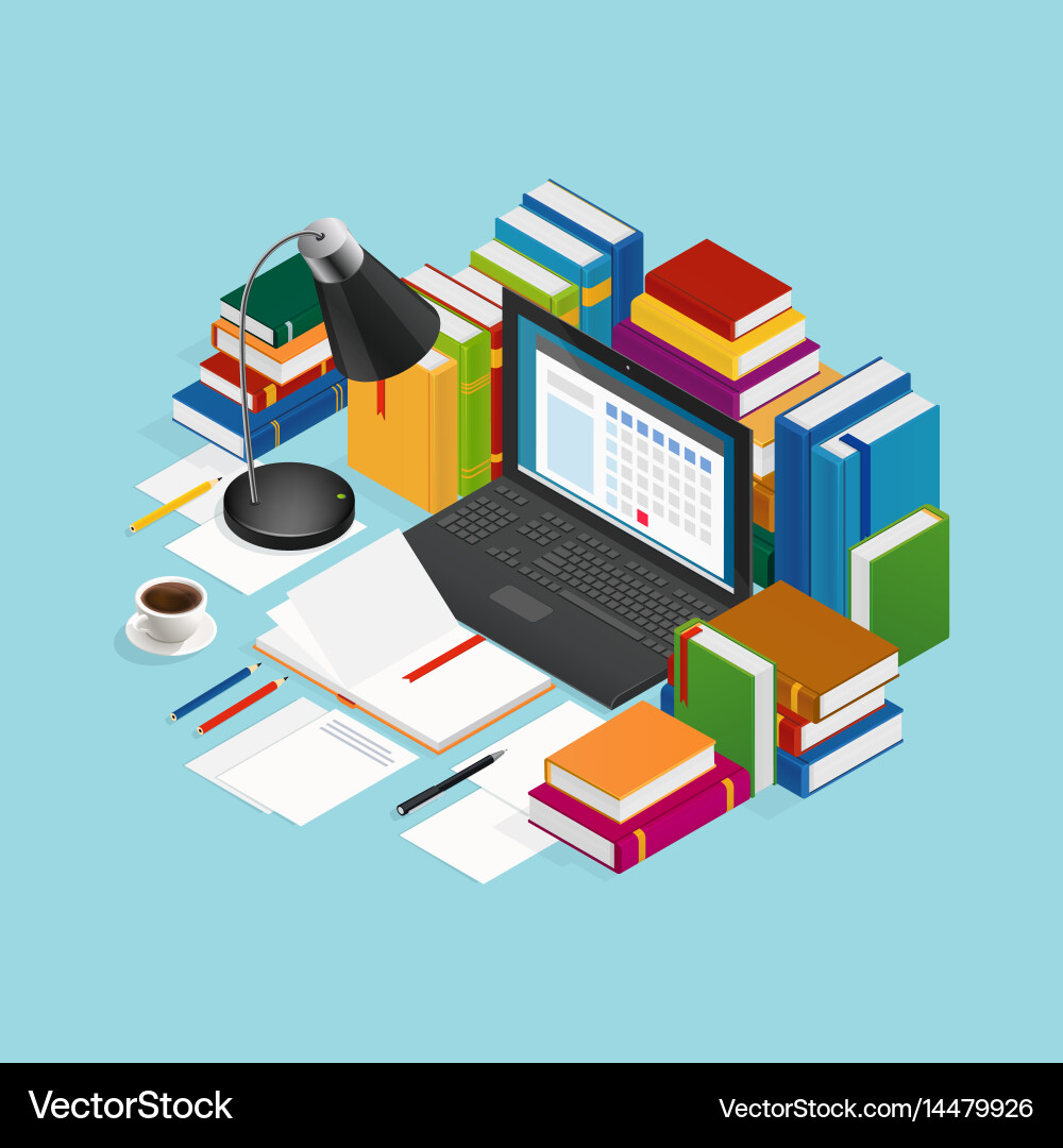 Educational books isometric Royalty Free Vector Image