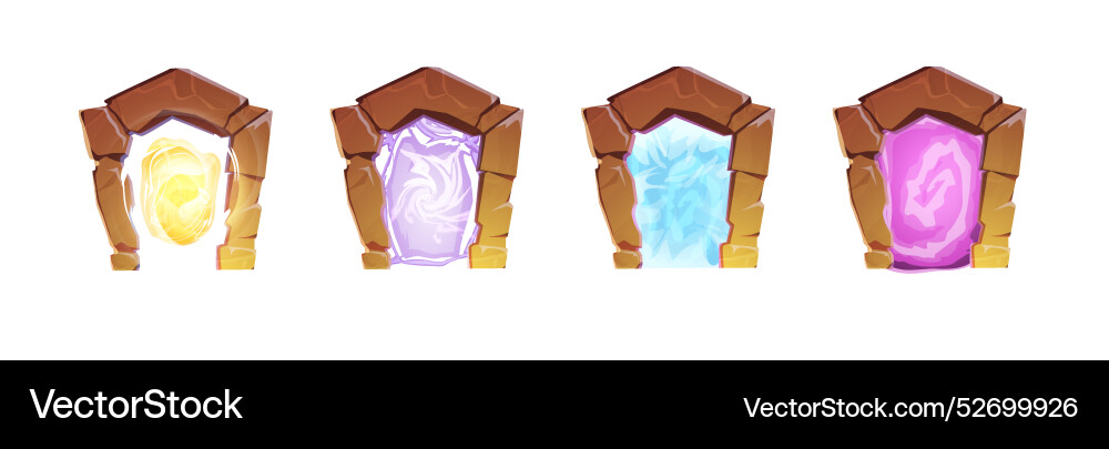 Game portals gates magic light and stones set Vector Image
