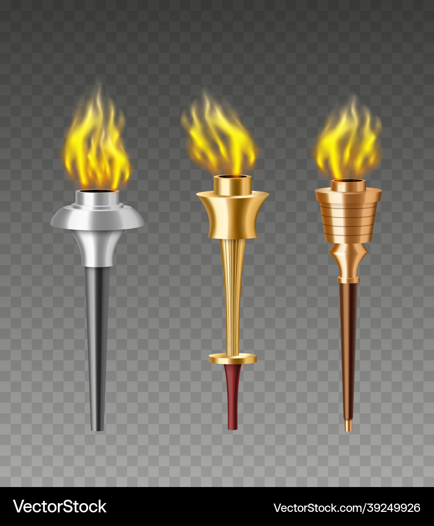 Medieval olympic torches set with burning fire Vector Image