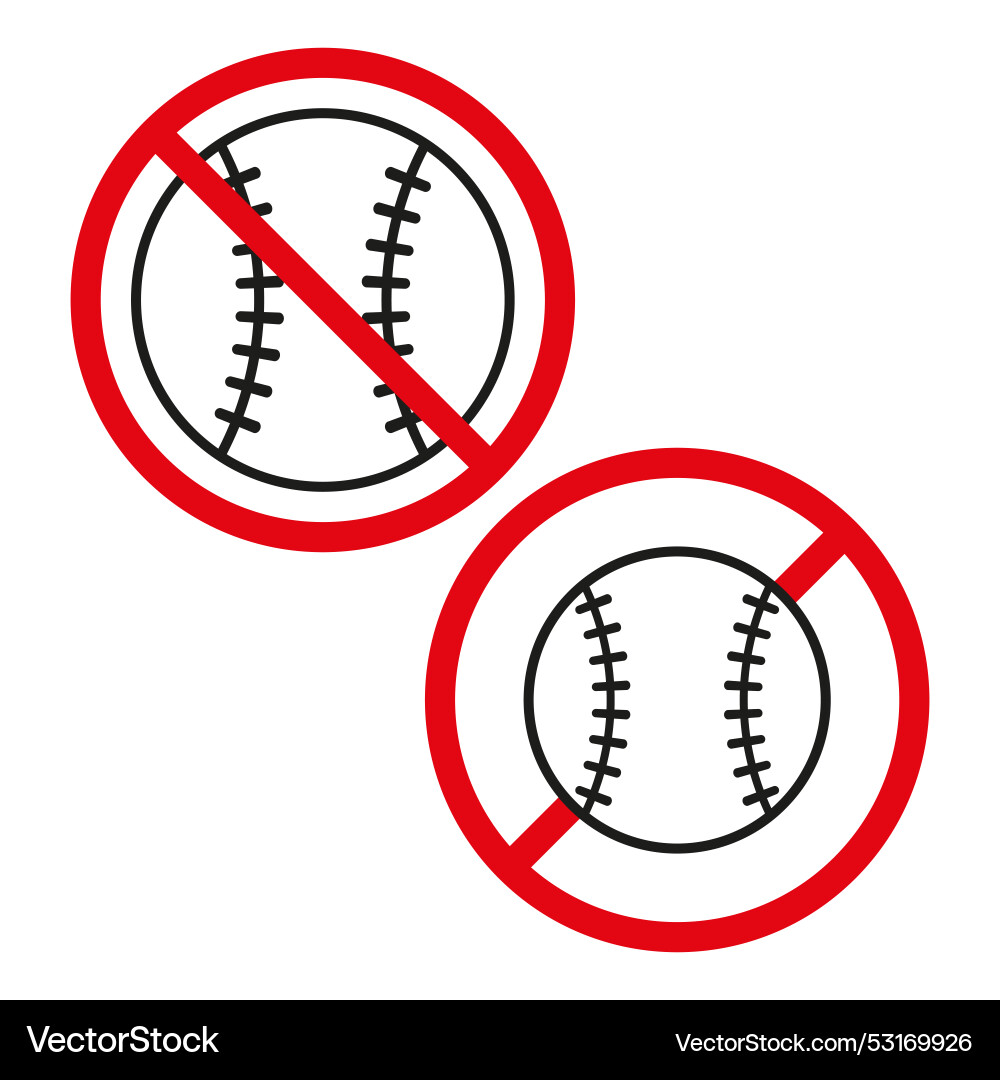 No baseball prohibited sign icons red circle Vector Image