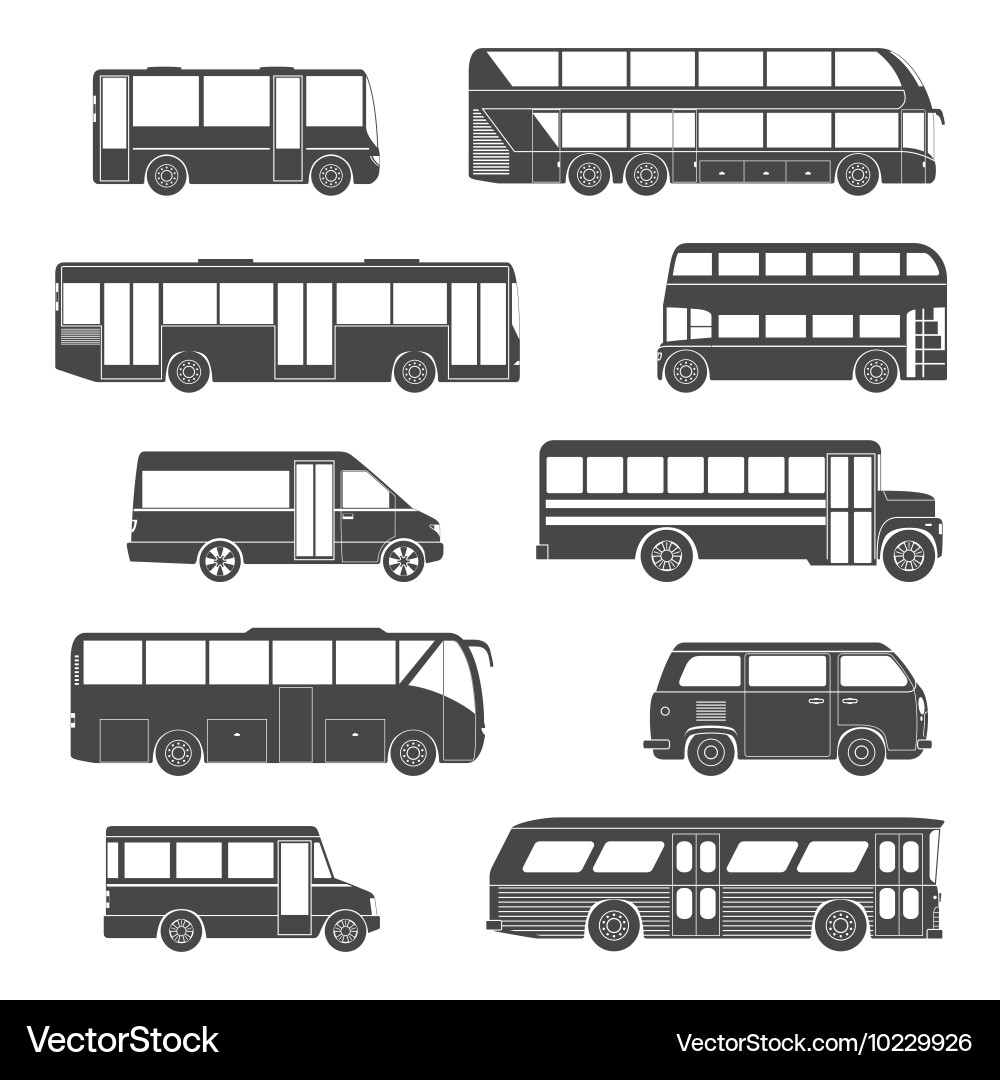 Passenger Bus Icons schwarz Lizenzfreies Vektorbild