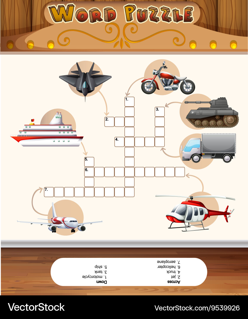 Word puzzle game template with transportations Vector Image