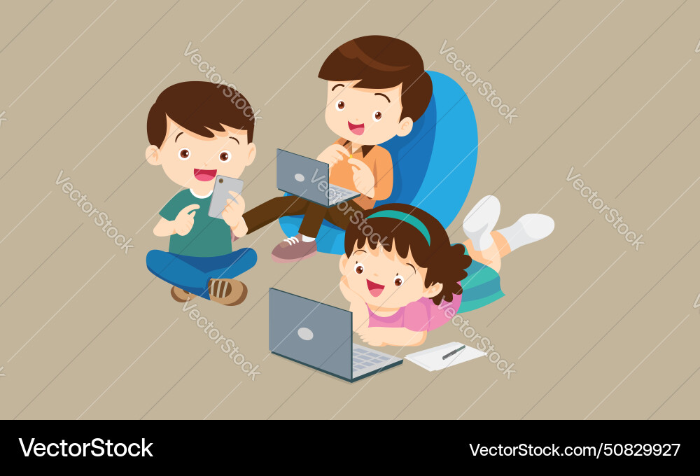 Kids on online learning education courses Vector Image